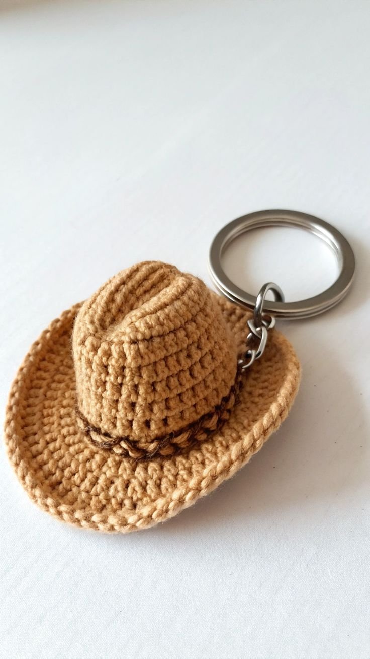 Crochet cowboy hat keychain- Step by Step Tutorial – Yarn and Fabric