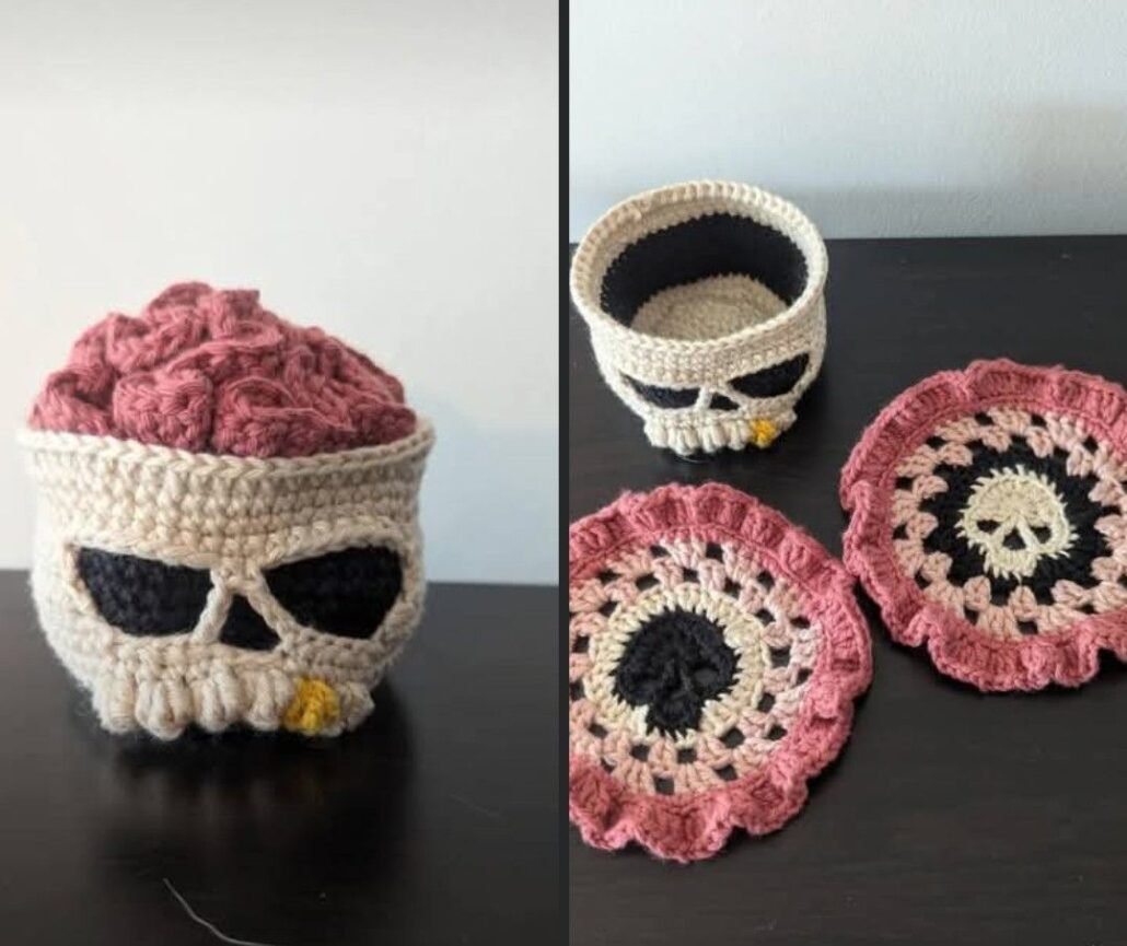 Crochet Skull Coaster Set- Step by Step Tutorial – Yarn and Fabric