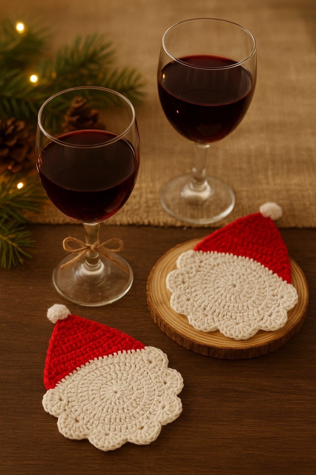 Crochet Santa Hat Coasters Pattern-Step by Step Tutorial – Yarn and Fabric